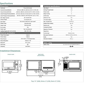 Commercial Microwave Oven NSF Certified Countertop 110V, 1000W, Capacity 1.3 Cuft Heavy duty for restaurant, 1034N1A