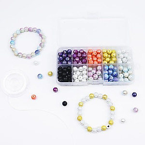 200pcs 8mm Glass Beads for Bracelets Making,10 Colors DIY Samll Beads Jewelry Making Kit for Adult Healing Black/White/Yellow Round Beads Bulk,Bead for Friendship Bracelet