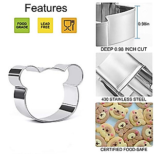 Crethinkaty Teddy Bear Cookie Cutter Set - 3 Pieces Bear Face and Teddy Bears Stainless Steel Biscuit Cutters Fondant Cake Decoration for Baking