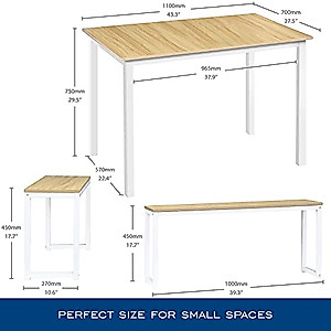 HOMOOI Dining Table Set for 4, 3 Pieces Kitchen Table with 2 Benches, Modern Wood Grains Table and Chairs Dinette Set for Home Kitchen, Dining Room, Restaurant, White