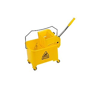 5.28 Gallon Mop Bucket with Wringer, Side Press Combo Commercial Home Cleaning Cart with 4 Wheels Yellow Color for Restaurant Home Cleaning