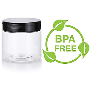 JUVITUS Clear Large 16 oz PET Plastic (BPA Free) Refillable Jar with Black Flip Top Cap - (6 pack)