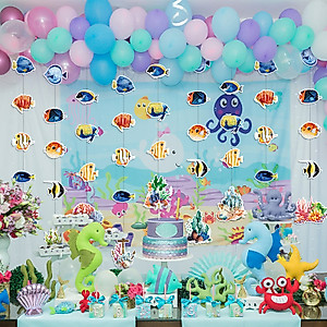 Hotop 9 Pcs Tropical Fish Party Banners Under The Sea Party Supplies Ocean Garland Kit Fish Ceiling Hanging Swirl Hawaiian Luau Decor Tropical Fish Paper Cutouts for Birthday Party Favor Supplies
