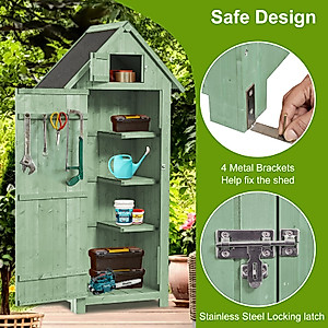 Shed Outdoor Storage Cabinet, Wood Garden Sheds with Floor, Outside Tool Outhouse Organizer with Waterproof Roof, Shelves and Lockable Door for Patio Hallway and Backyard (Green)