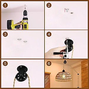 Rattan Plug in Pendant Light, Boho Hanging Lights with Plug in Cord 15ft, Handwoven Hemp Rope Chandelier Light Fixtures with Dimmer Switch for Bedroom Living Dinning Room Kitchen