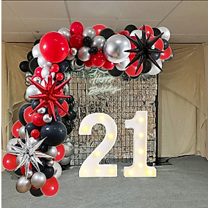 Black Red Silver Balloons Arch Decorations, Graduation Balloons Decoration18" 12” 5“ Balloons Black Red and Silver Foil Explode Star for Birthday 1st 21st 30th 40th 60th Party Grad New Year Decor