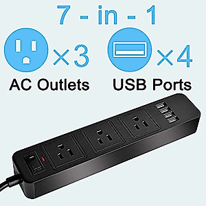 2 Prong Power Strip , 6.6ft Braided Extension Cord, AOGITKE 3 Prong to 2 Prong Polarized Plug Outlet Adapter, 3 AC Outlets & 4 USB(5V 4A Total) , Perfect for Non-Grounded Outlets Old House