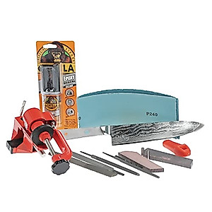 Chef Knife Making Kit – Featuring VG-10 Damascus Steel, Stylish Micarta Handles, Rasps, Files, Portable Bench Vise & More – Includes Step-by-Step Knife Making Guide