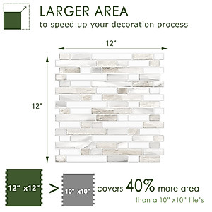 STICKGOO Thicker Design Peel and Stick Tile Backsplash, 12”×12”Stick on Backsplash for Kitchen, Self Adhesive Tile for Kitchen Backsplash and Bathroom(10 Sheets,Beige & White)