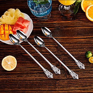 KEAWELL Luxurious 9 Inch Long Iced Tea Spoon Set - 4 Pieces - Gorgeous Design with Exceptional Mirror Polished Finish - 18/10 Stainless Steel- Perfect for Tall Glasses, Cocktails (Silver)
