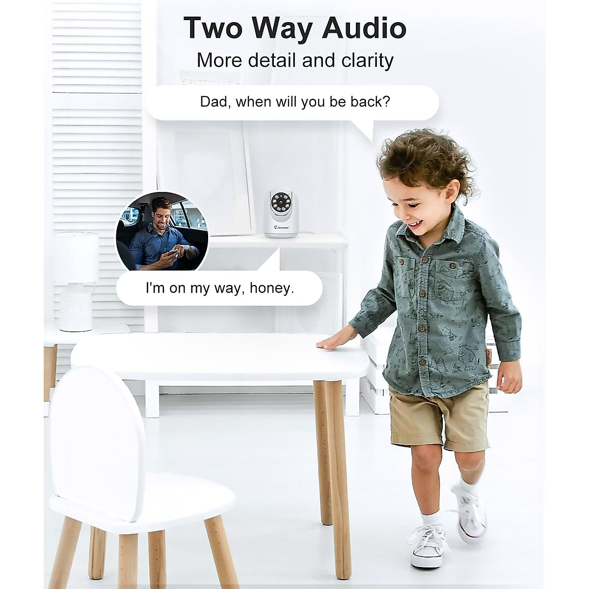 Jennov 2K Pan/Tilt Indoor Cameras for Home Security - 2.4 GHz Pet Dog Camera with Phone App, WiFi Baby Camera Monitor, Color Night Vision, Motion Detection, Auto Tracking, Compatible with Alexa