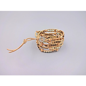 MGR MY GEMS ROCK! Multi-layer Hand Crafted Mix Stone Beaded on Genuine Leather Boho Style Leather Wrap Bracelet Super Wrap Bracelet 35" Long, up to 5 Wraps-Amazonite and Picture Jasper Mix