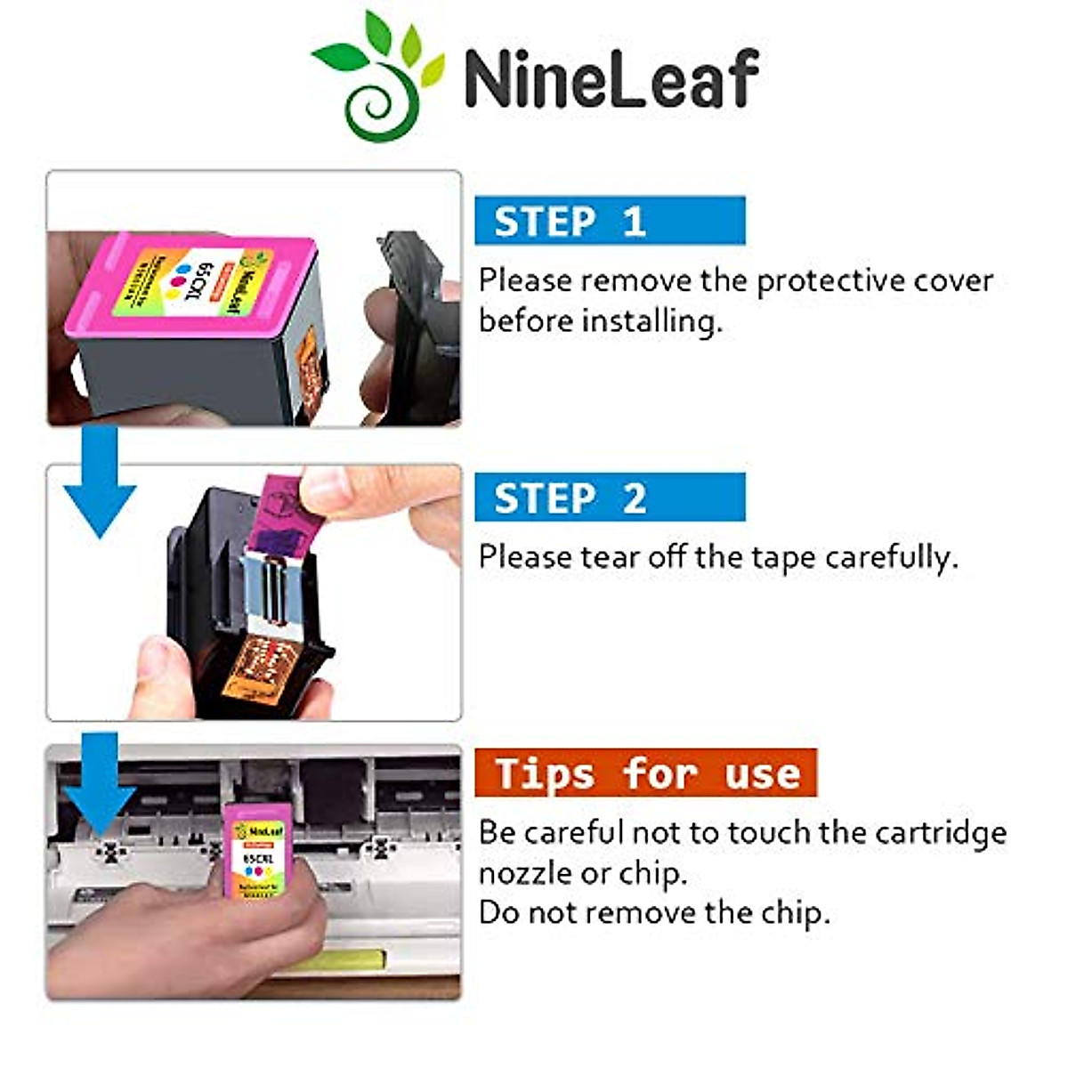 NineLeaf Remanufactured Ink Cartridge Compatible for HP 65XL 65 XL N9K04AN DeskJet 3755 3720 3722 3723 3730 3732 3752 3758 All-in-one Printer (1 Black 1 Tri-Color,2 Pack)