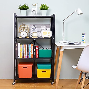 Citylife 4-Tier Storage Shelves with Wheels Foldable Shelving Unit Heavy Duty Garage Metal Storage Rack Kitchen Shelf for Storage