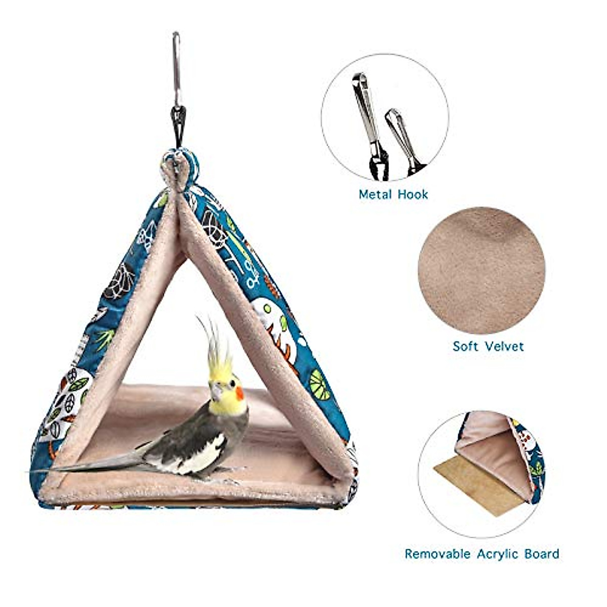Petmolico Bird Nest Shed Hut House, Warm Hanging Hammock Cage Accessories Snuggle Sleeping Bed Hideaway for Parrot Parakeet Cockatiels Cockatoo Lovebird Finch, Medium Size