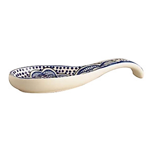 Ceramic Spoon Rest - Artisan Hand Crafted - Hand Painted Blue and White Spain and North Africa Art Deco - Kitchen Counter or Stove Top Utensil Rest