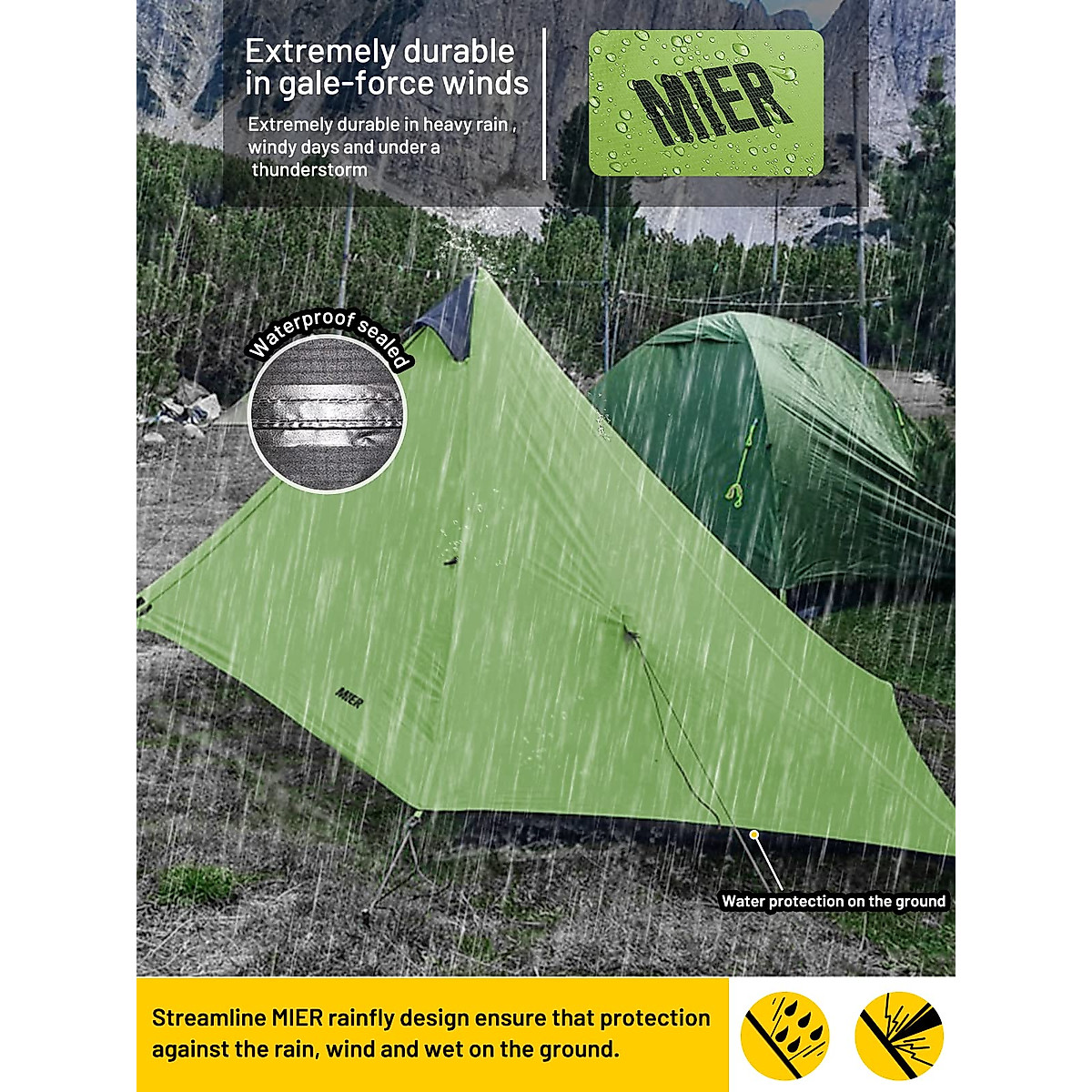 MIER Lanshan Ultralight Tent 3-Season Backpacking Tent for 1-Person or 2-Person Camping, Trekking, Kayaking, Climbing, Hiking, Green, 1-Person