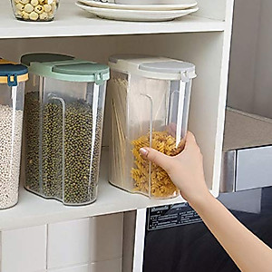 Cabilock Airtight Food Storage Containers Cereal Dispenser Container 2 Compartments Kitchen Food Storage Containers For Cereal Chips Nuts Pasta Rice Snacks Storaging (Blue)