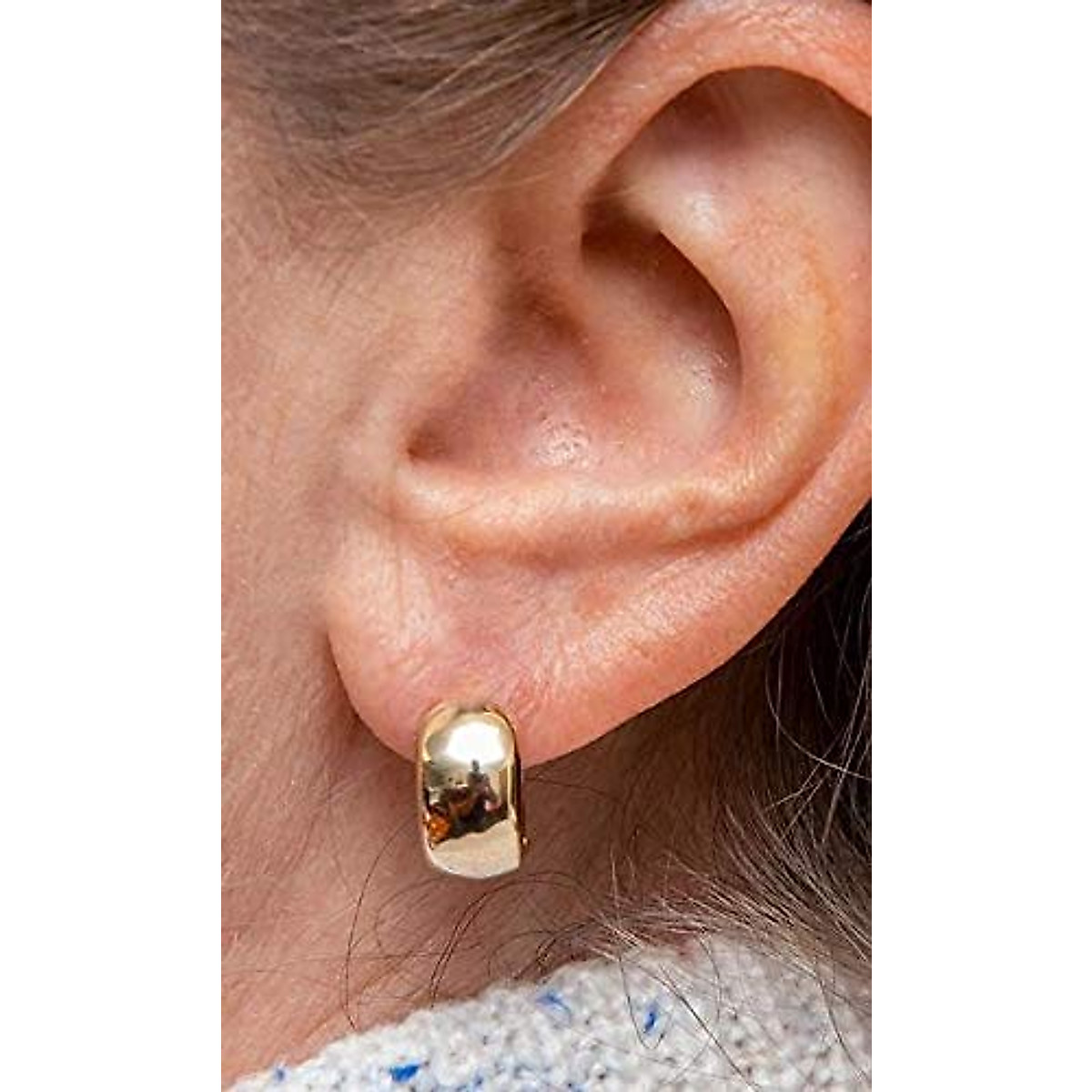 Thick 14K Gold Huggie Hinged Hoop Earrings .60 Inch (15mm) (8mm Wide) (Yellow Gold)