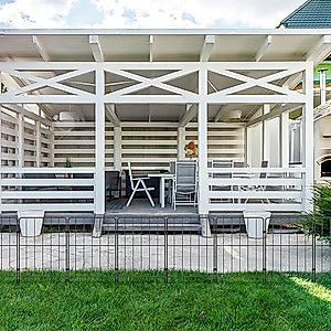 OUSHENG Decorative Garden Fence Fencing 10 Panels, 10ft (L) x 22in (H) Rustproof Metal Wire Border Animal Barrier with Plastic Stakes for Dog Yard Patio Outdoor, Square