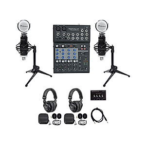 Rockville 2-Person Podcast Podcasting Recording Bundle w/Mics/Mixer/Headphones