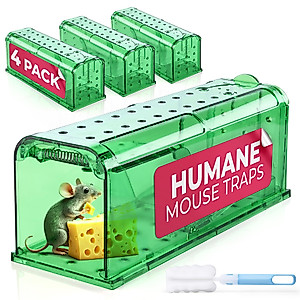 Humane Mouse Trap Pack of 4 - Live Mouse Traps Catch and Release Trap for Indoor and Outdoor Use - Reusable Mouse Traps, Safe & Effective No Kill Mouse Traps - Humane Mouse Traps Catch and Release