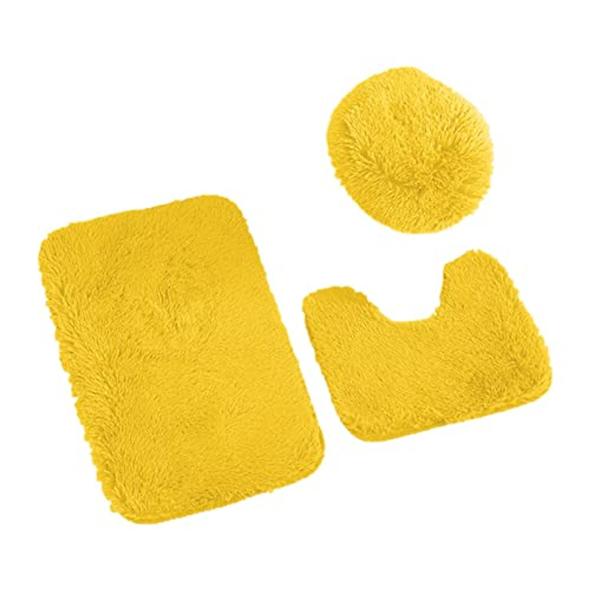 3PCS Bathroom Rugs Sets, Solid Color Bathroom Toilet Floor Mat Toilet Lid Cover Rugs Toilet Carpet Anti-Slip Mat Super Absorbent Plush Bathroom Carpets Mats for Bathroom (Yellow)