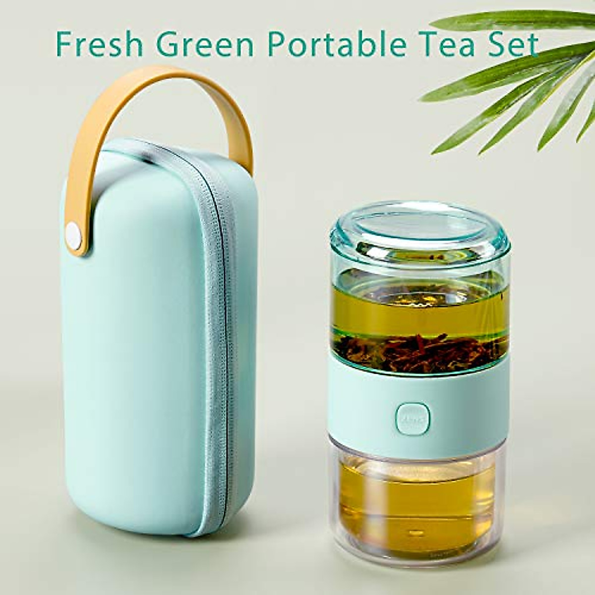 ZENS Travel Tea Set,Tritan Portable Teapot Infuser Set for One with 200ml Double Walled Teacup for Loose Tea,To Go Light Green Travel Case for Office or Homeworking Daily Tea