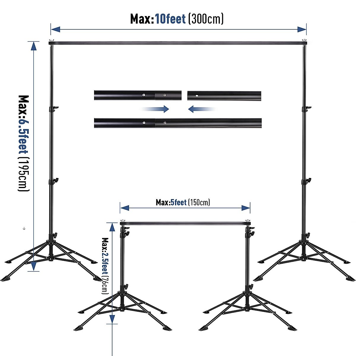 New Upgrade Four-Legged Backdrop Stand 6.5x10ft,IFKDNR Photo Backdrop Stand for Parties,Back Drop Adjustable Stand Kit with 4 Crossbars Backdrop Clamps and Carrying Bag for Parties Wedding Decoration