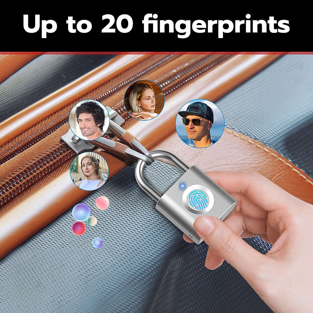 Smart Padlock Gym Lock [2-Pack, Black & Silver] eLinkSmart Mini Fingerprint Padlock, Colourful Metal Keyless Thumbprint Lock for Luggage, School Bag, Toolbox, Gym Locker