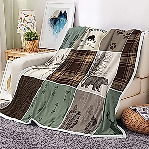 Cabin Retro Rustic Lodge Chunky Throw Blanket for Couch Bedroom Bedding Decor Office, Bear Deer Country Hunting Wild Animal Soft Thick Flannel Bed Blanket Decorations (1000 Grams 60X80 Inches)