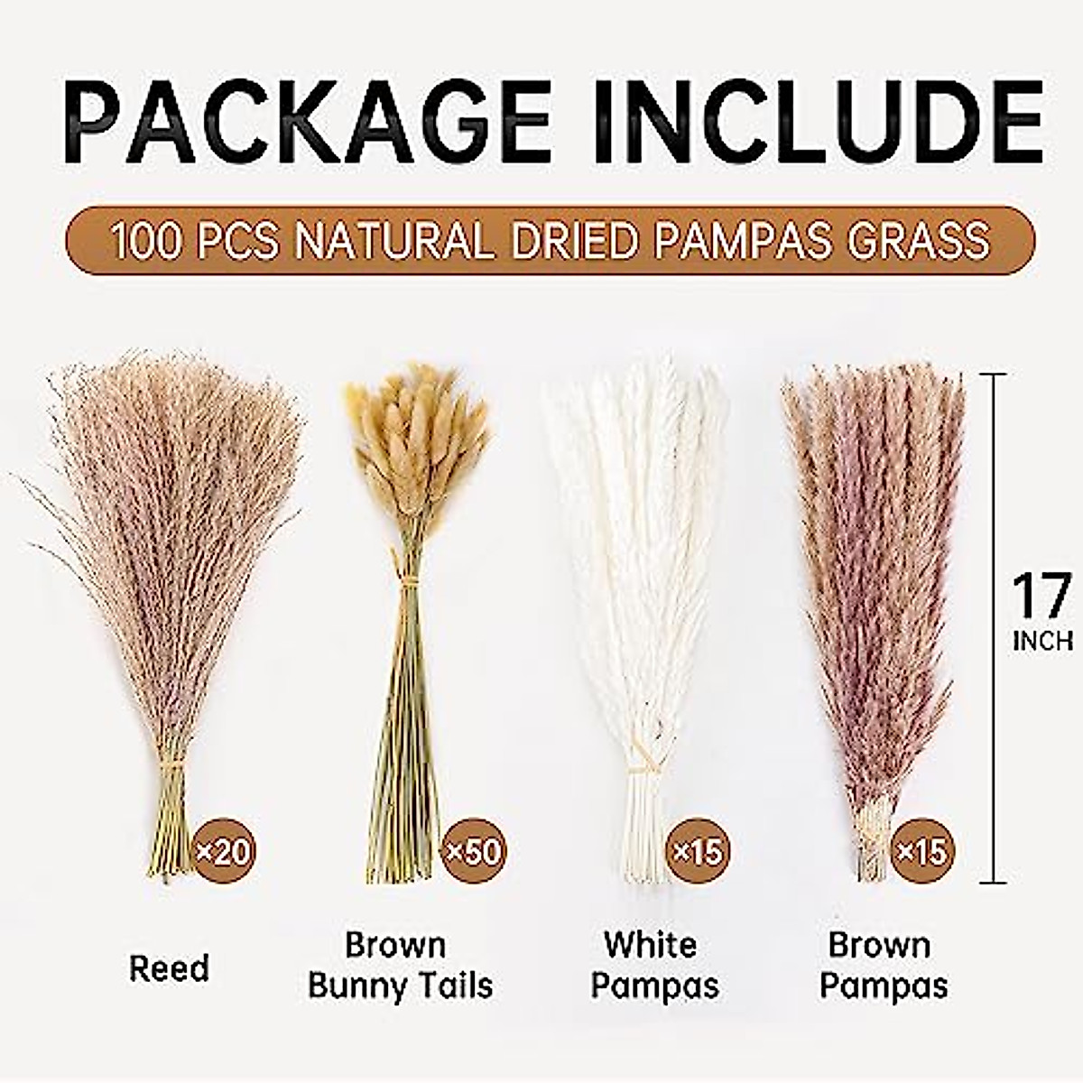 Der Rose 17 Inches Dried Pampas Grass for Boho Bathroom Bedroom Kitchen Living Room Office Home Room Fall Decor Aesthetic