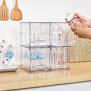 Vtopmart 4 Pack Stackable Makeup Organizer Storage Drawers, 6.6’‘ Tall Acrylic Bathroom Organizers，Clear Plastic Storage Bins For Vanity, Undersink, Kitchen Cabinets, Pantry Organization and Storage