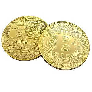 GARASANI 2 Pack Bit Coin Commemorative Coin Gold Plated Home Room Office Decoration Collector's Set Circular Case Included 0.3mm (Gold Bit Coin)