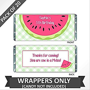 Watermelon Personalized Candy Wrappers for Chocolate, Kids Party Favors, Pack of 20, Custom Hershey Bar Labels
