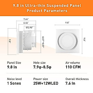 Bathroom Exhaust Fan With LED Light Ultra Quiet 1.0 Sones Ceiling Mount Exhaust Ventilation Fan 110 CFM for Home Bathroom Office Hotel