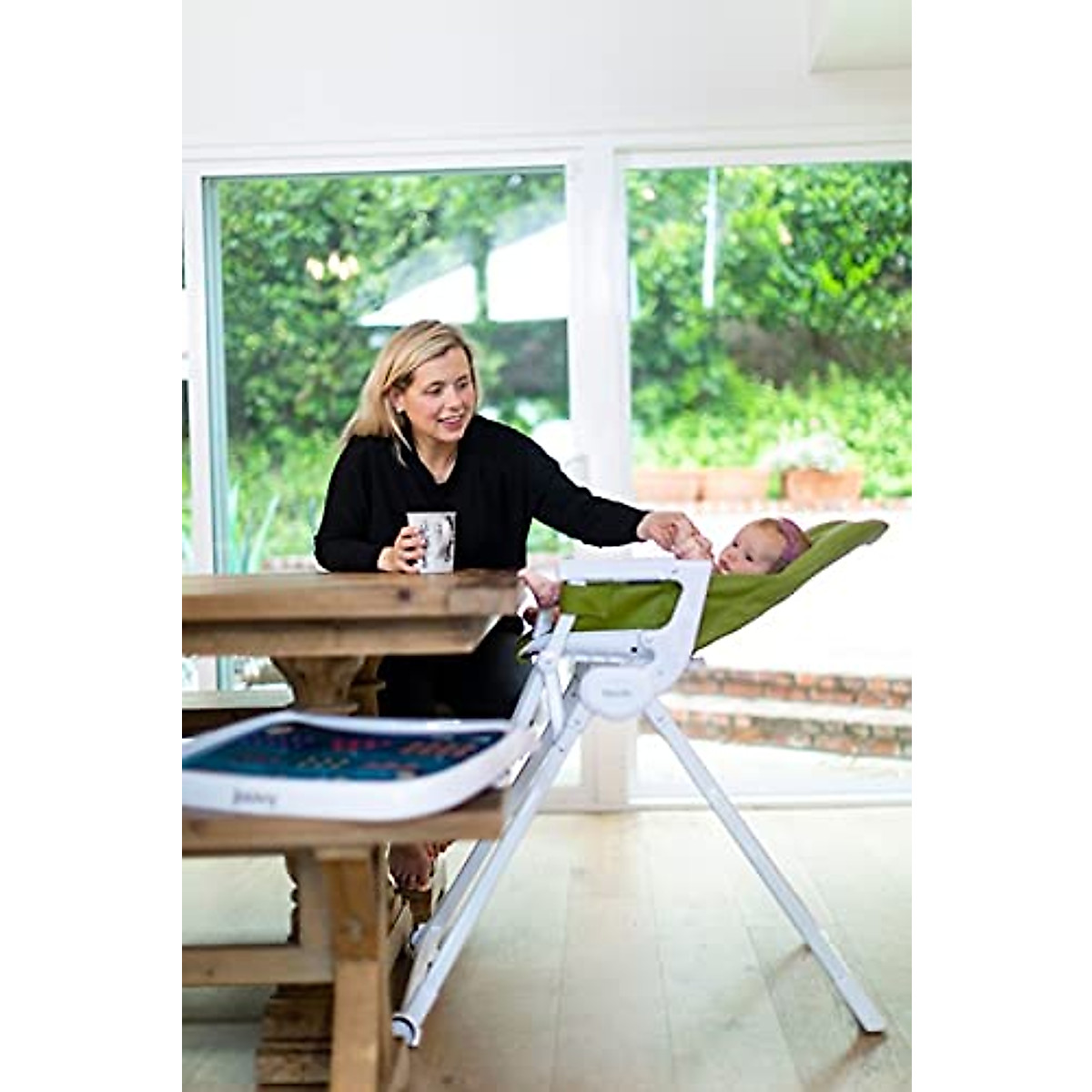 Joovy Nook NB High Chair Featuring Four-Position Adjustable Swing Open Tray, 3-Position Reclining Seat, and Front Wheels - Southern Sea Otter National Park Foundation Edition, Greenamole