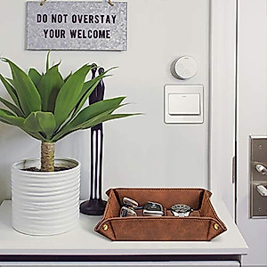 SITHON Valet Tray Desktop Storage Organizer – Premium PU Leather Catchall Tray Bedside Vanity Tray Nightstand Caddy Holder for Remote Controller, Keys, Phone, Wallet, Coin, Jewelry, Brown