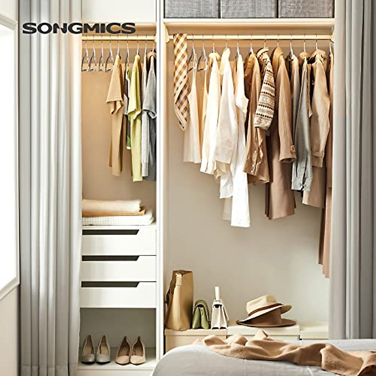 SONGMICS 30-Pack Hangers and Set of 3 Pants Hangers Bundle, Non-Slip Hangers, 5-Tier Pants Organizers, for Shirts, Suits, Ties, Light and Dark Gray, Silver and Black UCRP20G30 and UCRI041BK