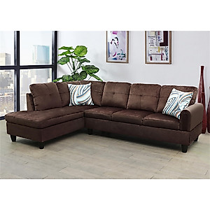 NOTOP Seater 3-Piece Flannel L-Shaped Sectional Sofas, Button Tufted Upholstered Couch Set with Left Chaise Longue and Storage Ottoman, for Living Room, Home, Office, Chocolate, 97