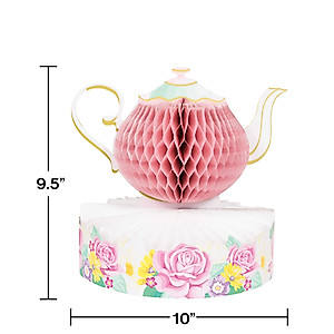 Floral Themed Tea Party Supplies: Bundle Includes Paper Dessert Plates & Napkins for 16 Guests Plus a Tablecover, Centerpiece, Hanging Coutouts, and Happy Birthday Banner