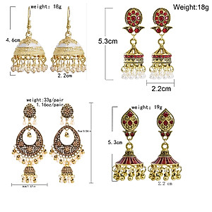 6 Pairs Indian Jhumka Jhumki Ethnic Dangle Earring Sets for Women Vintage Silver Gold Long Tassel Bell Drop Earrings Boho Jewelry (C)
