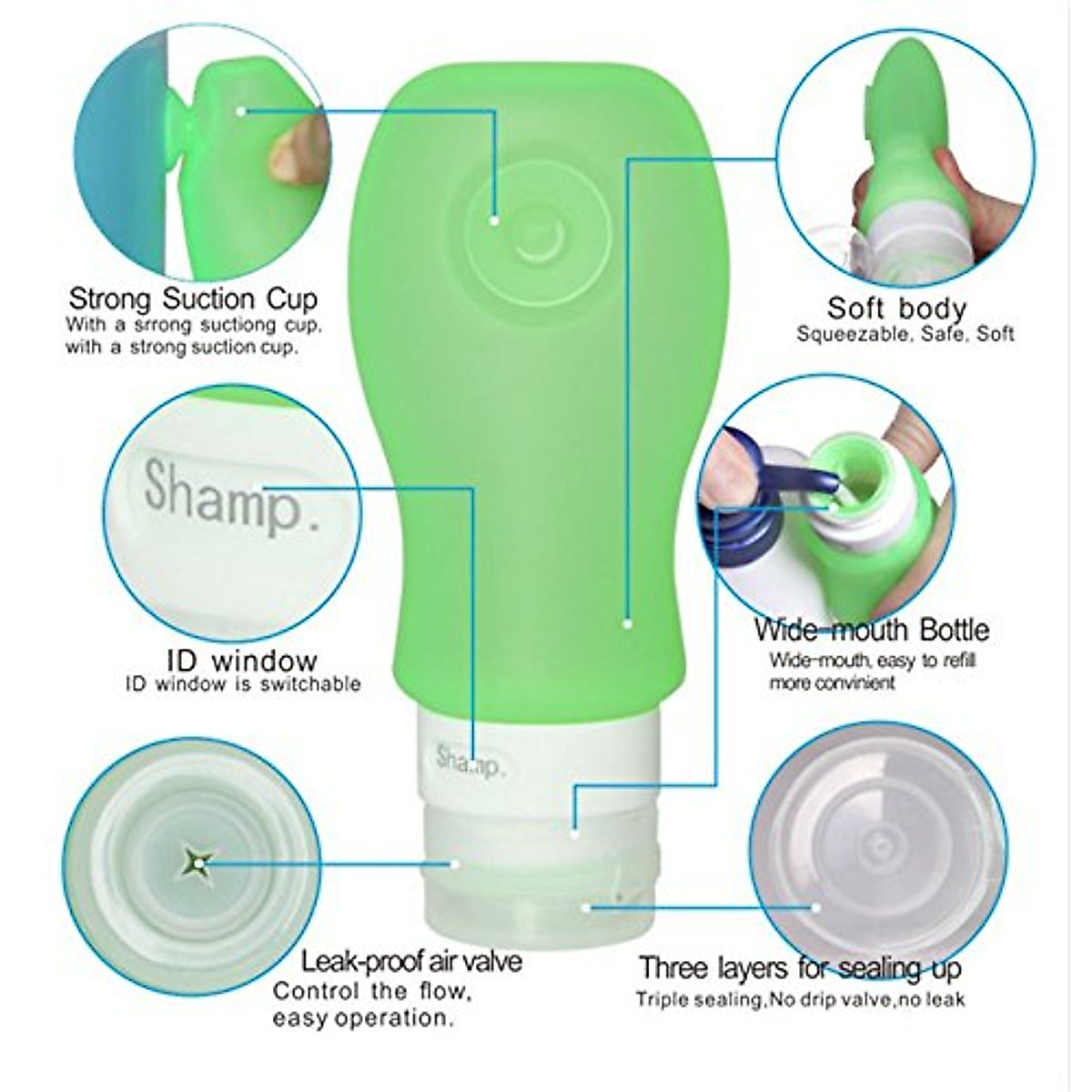 3oz Silicone Travel bottles - Travel Size Containers for Shampoo and Toiletries - Small Squeeze Bottle Set