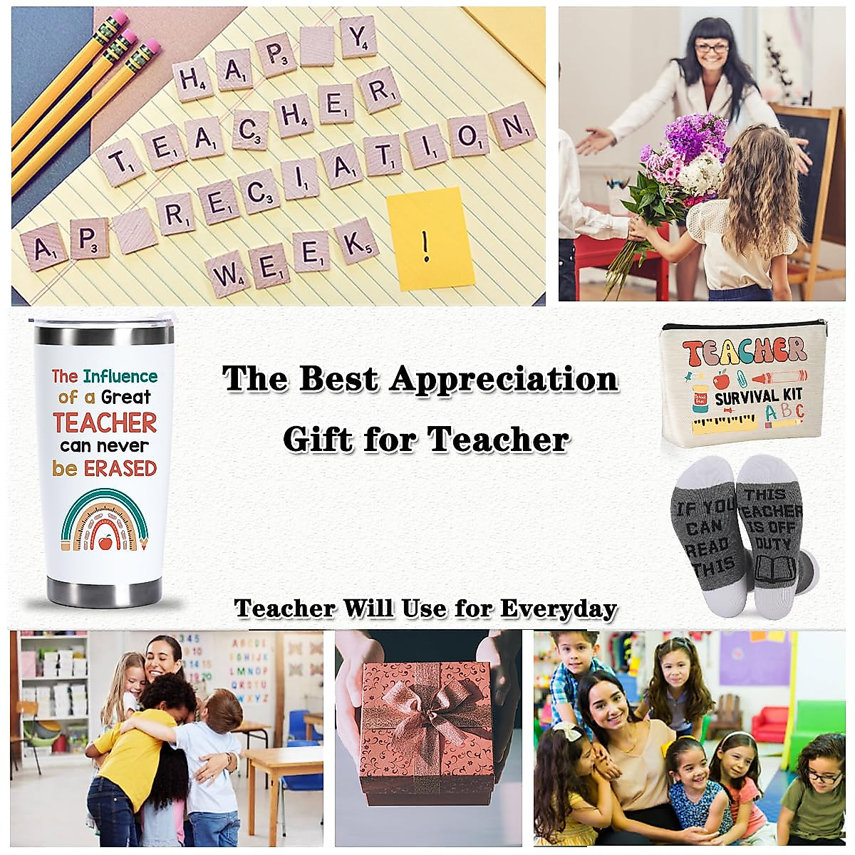 tGifGLonyi Teacher Appreciation Gifts for Women,Teachers Tumbler From Student, Gifts For Coach,Funny Socks Thank You Basket Box for New Teachers, Coffee Mug 20 oz