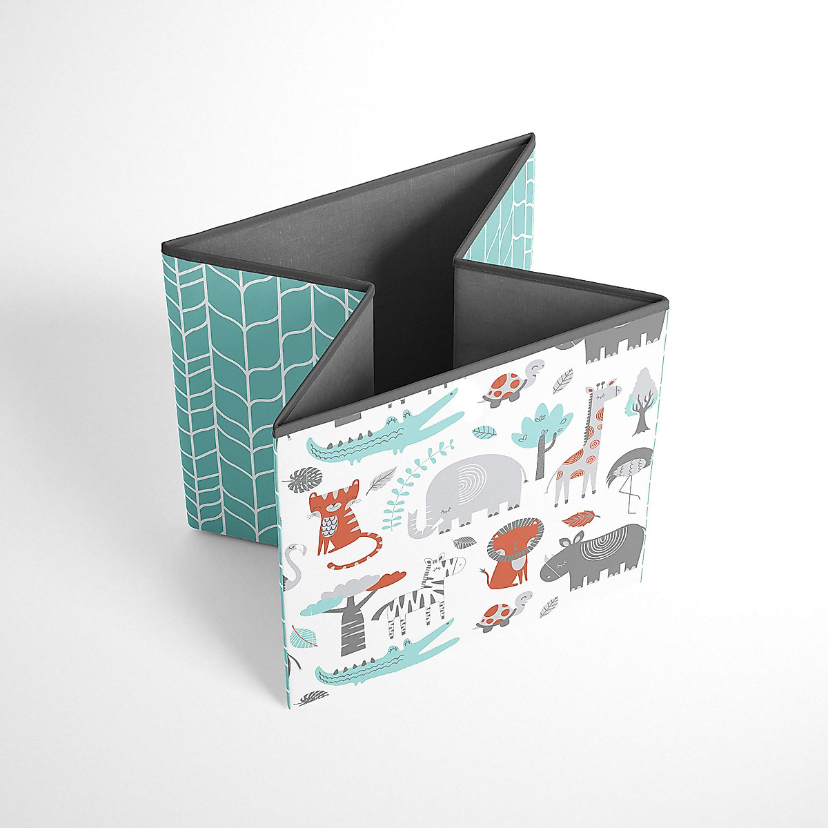 Bacati - Small Storage Tote Safari Animals Aqua/Orange/Gray Boys 10 x 10 x 10 inches