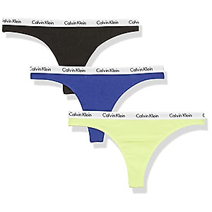 Calvin Klein Women's Carousel Logo Cotton Thong Multipack Panty, Clematis Blue/Energy/Black, Medium