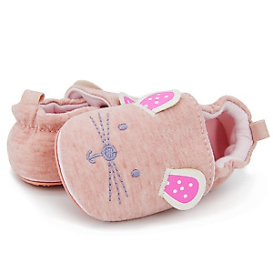 LAFEGEN Baby Boy Girl Walking Shoes Non Slip Soft Sole Infant Toddler Slipper Newborn Moccasins First Walker House Crib Sneaker Shoes, 01 Pink Cat, 9-12 Months Infant