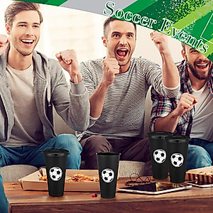 Domensi 12 Pcs Sport Soccer Plastic Tumbler with Lid and Straw 24oz Reusable Plastic Cups Sports Gifts for Fan Friend Guest Birthday Office Sport Party Supplies