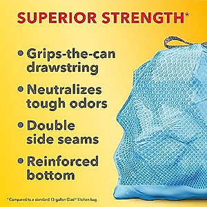 Glad ForceFlex MaxStrength Tall Kitchen Drawstring Trash Bags, 13 Gallon, Beachside Breeze with Febreze Freshness, 34 Count