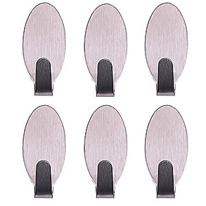 Hometeq (6 Pack) 1.25" Mini Stainless Steel Strong Self Adhesive Hooks Sticky Wall Mount Hooks for Bathroom Kitchen Office